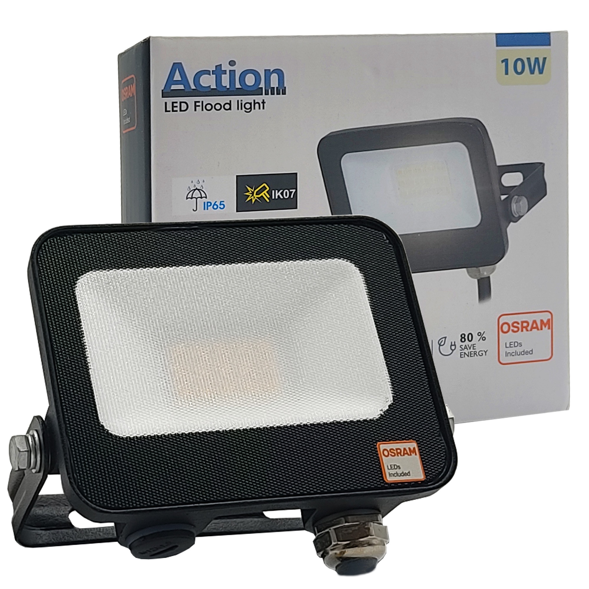 Proiector LED 10W (70W) OSRAM Exterior Negru, 1100Lm, ACTION, IP65 Rezistent la apa, Aluminiu si ...