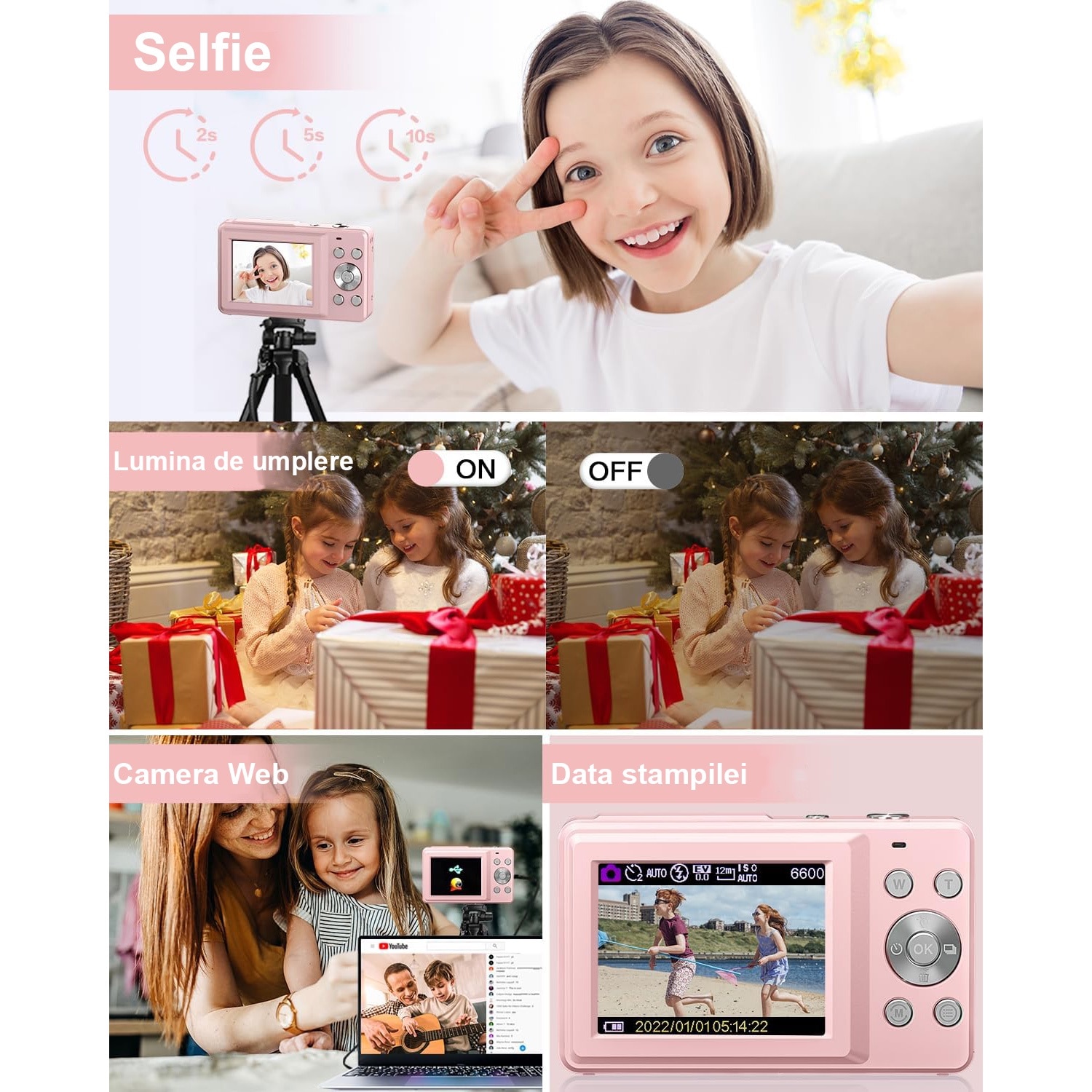 Aparat foto compact VKK®, Zoom Digital 16X, 44MP, 32GB, 700mAh, 2.4 ...