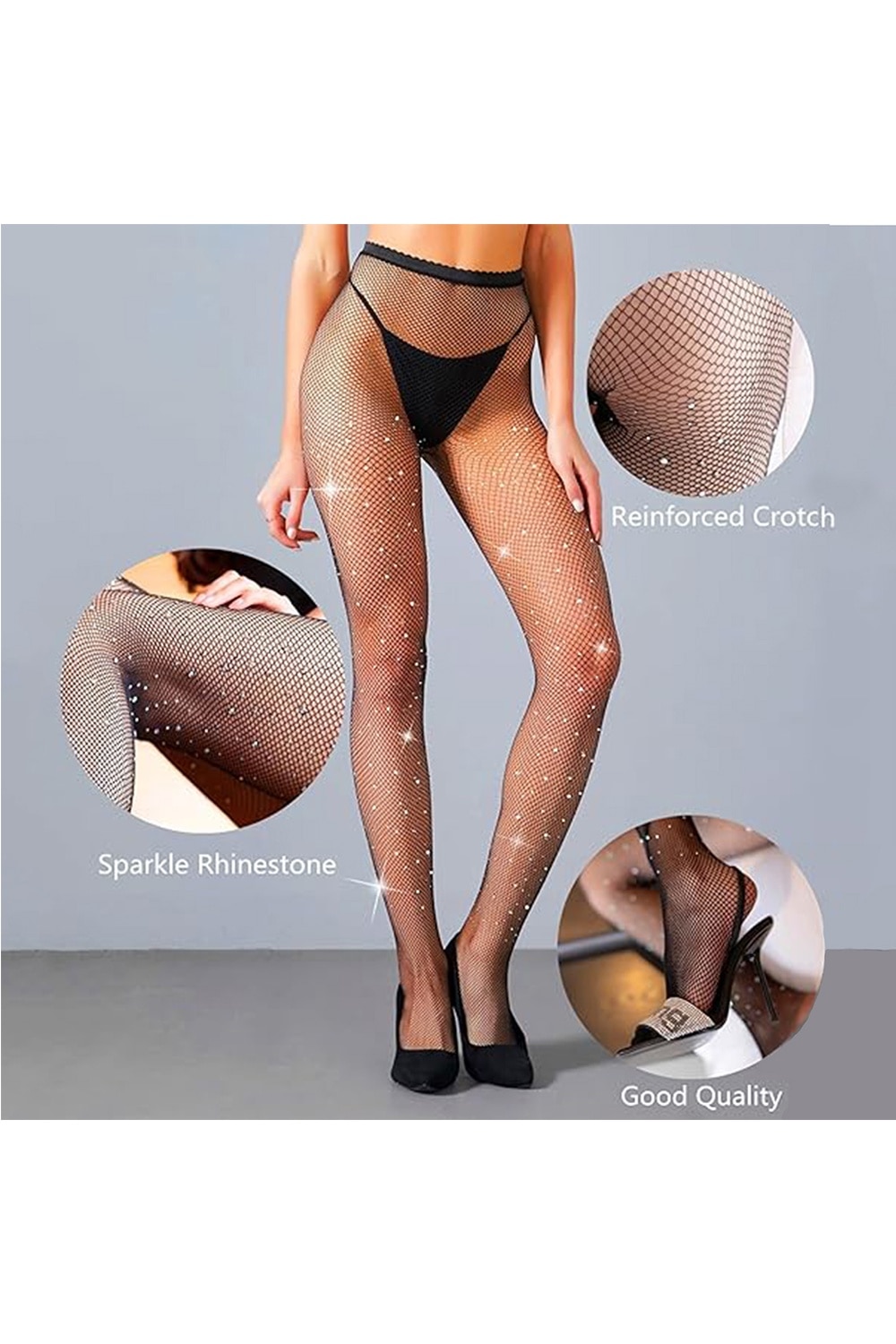2 db strasszokkal díszített hálós harisnya készlet, Axroad Mall, Szexi típus, Magas derekú ...