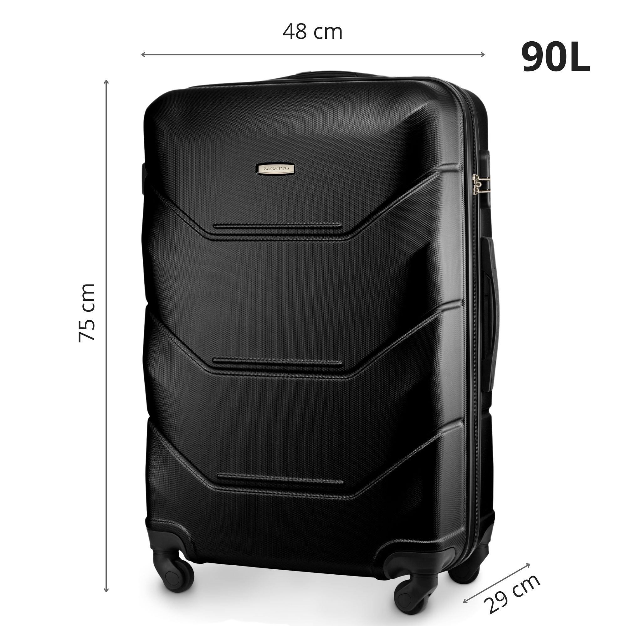 Troler mare, Zagatto®, Negru, Dimensiune 75x48x29 cm, Troller bagaj ...
