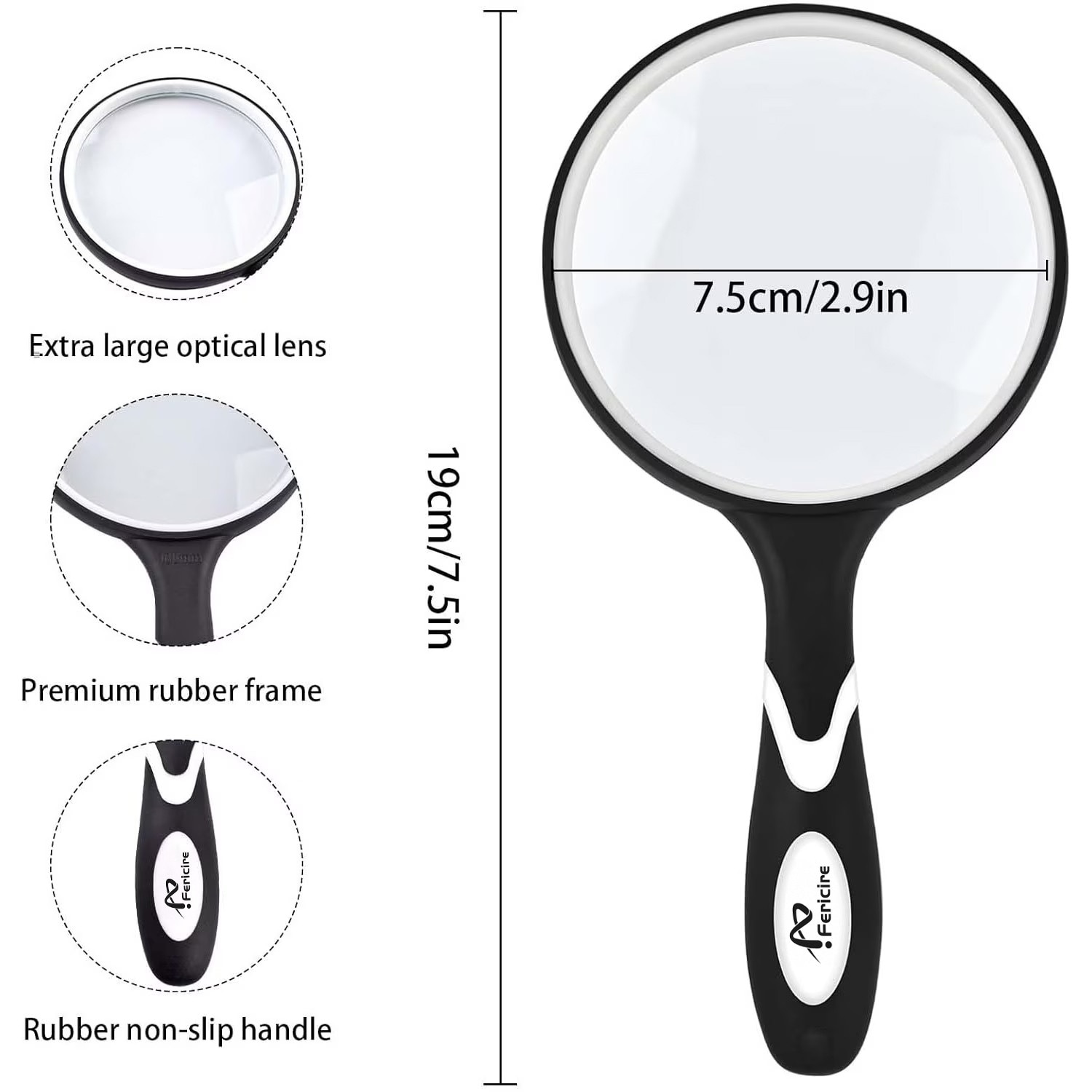 Lupa de citit profesionala, Diametru 75mm, Maxim 10x, alb si negru ...