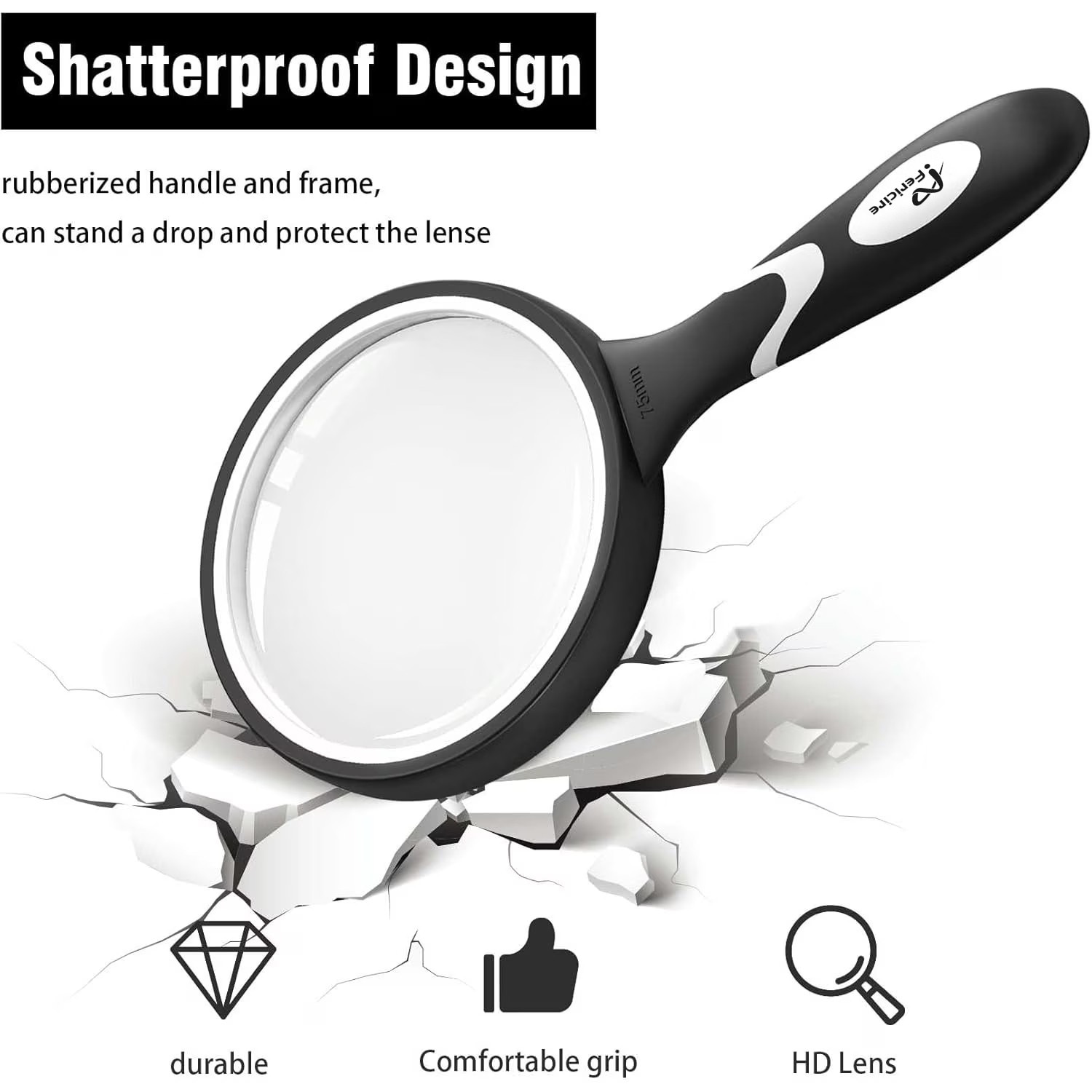 Lupa de citit profesionala, Diametru 75mm, Maxim 10x, alb si negru ...