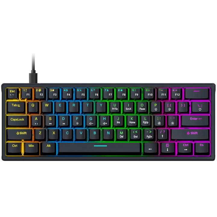 Tastatura mecanica gaming, 61 taste, switch-uri albastre, hot-swappable ...