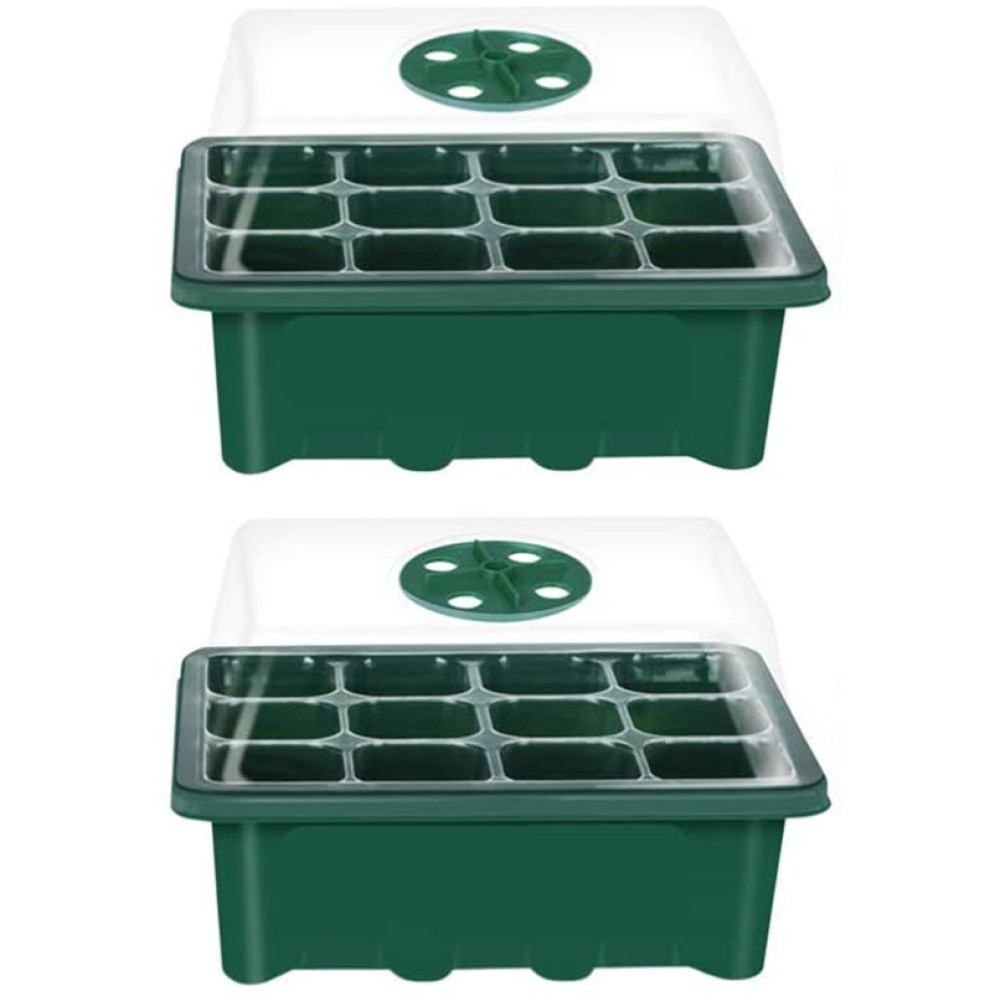 Set 2 tavi pentru rasaduri cu capac transparent, plastic, verde, 18 ...