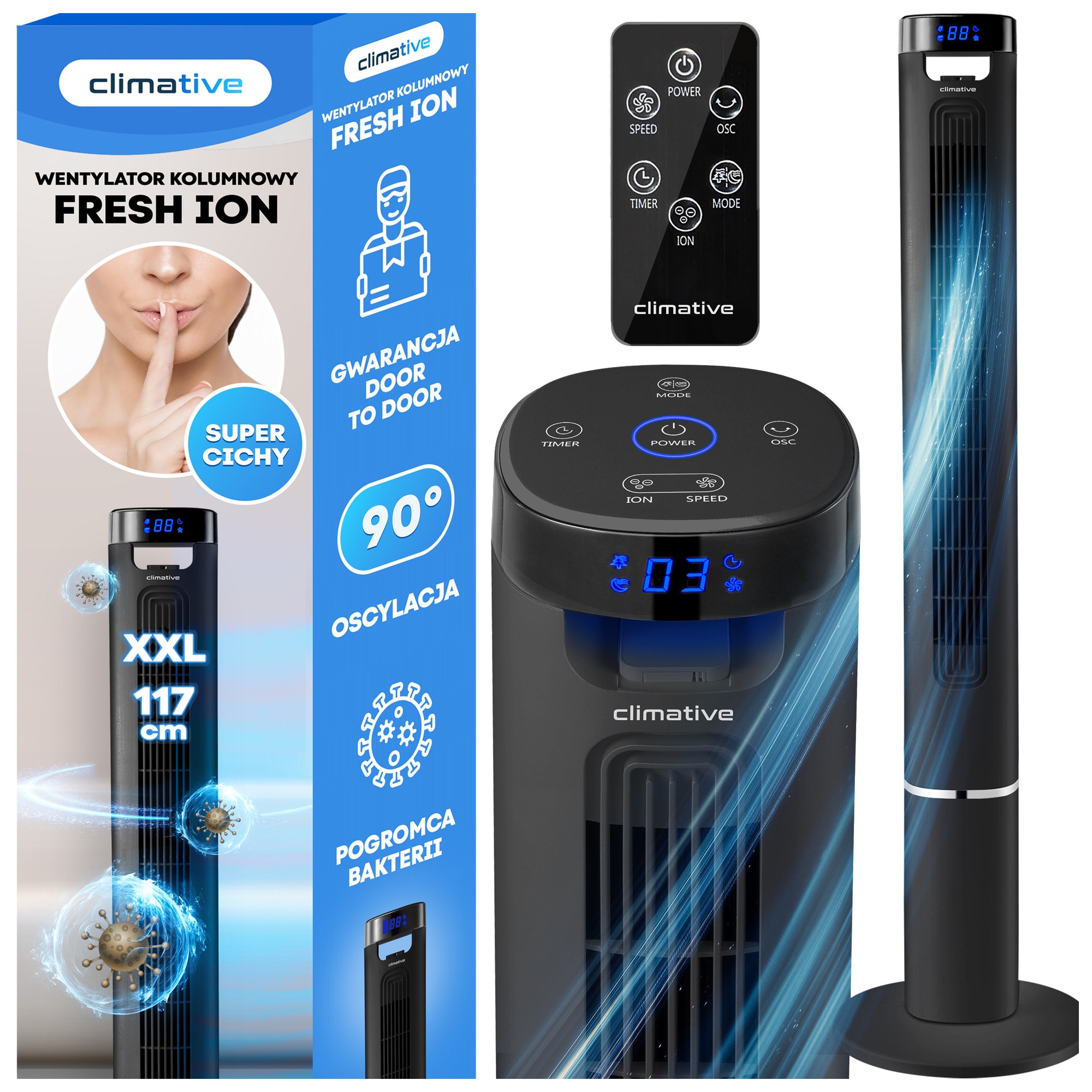 Ventilator turn, Climative Fresh ION, 117 cm XXL, 3 viteze, Ionizare, 3 ...