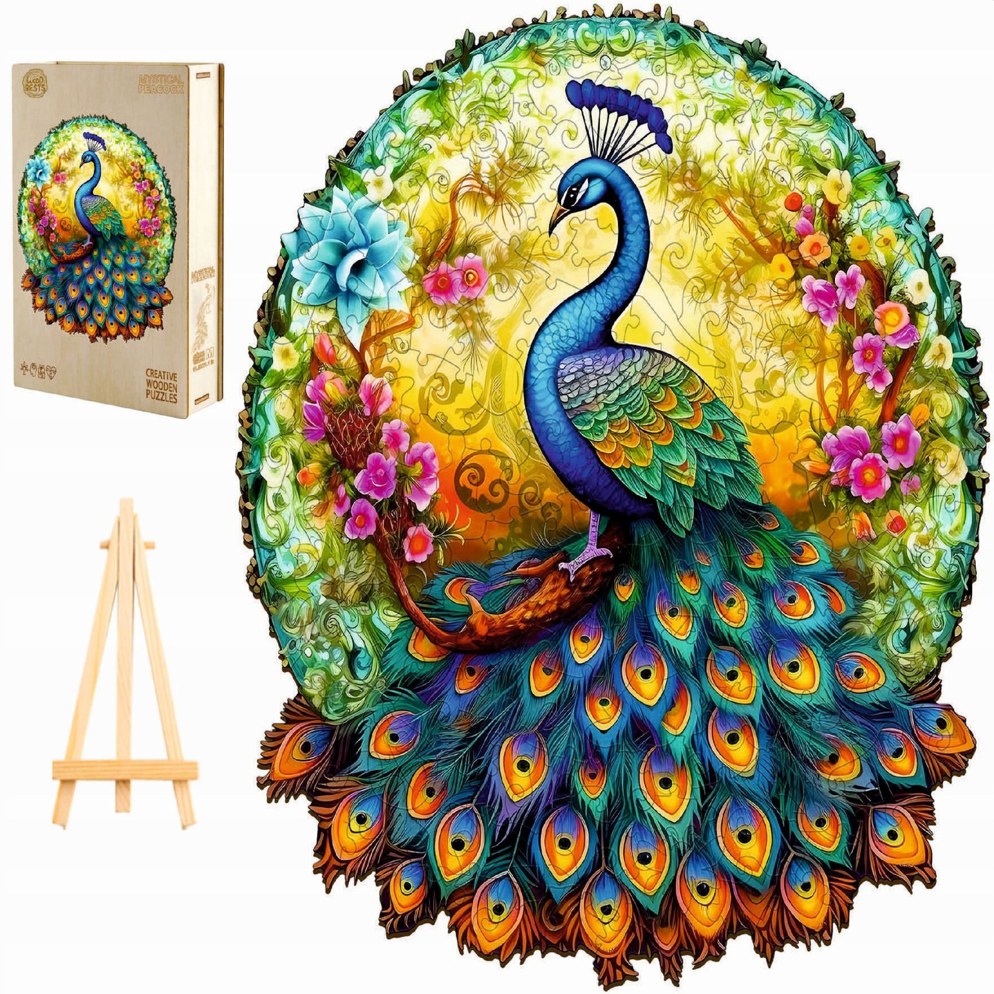 Puzzle din lemn, paun colorat, pentru copii si adulti, 290 piese ...