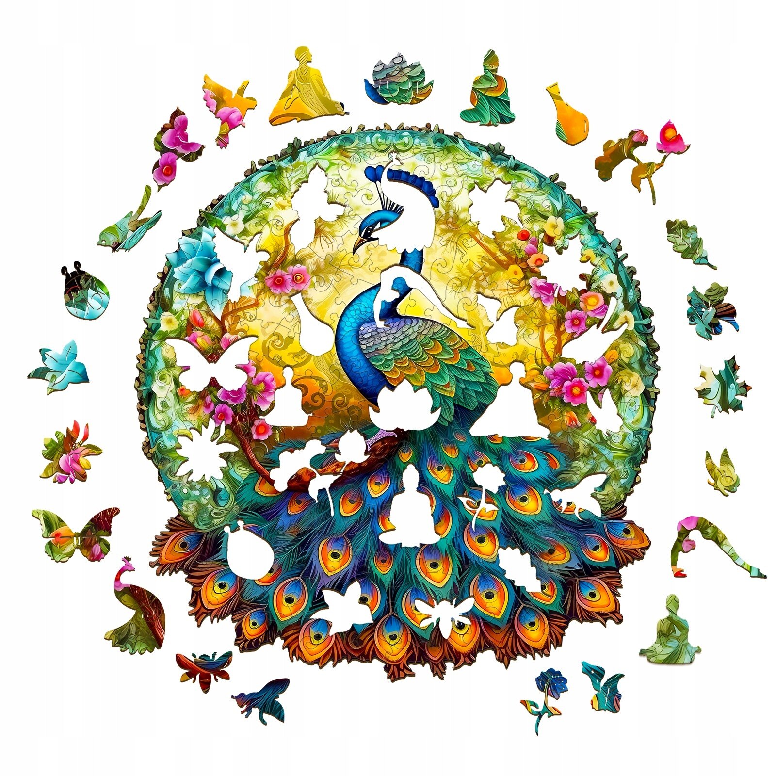 Puzzle din lemn, paun colorat, pentru copii si adulti, 290 piese ...