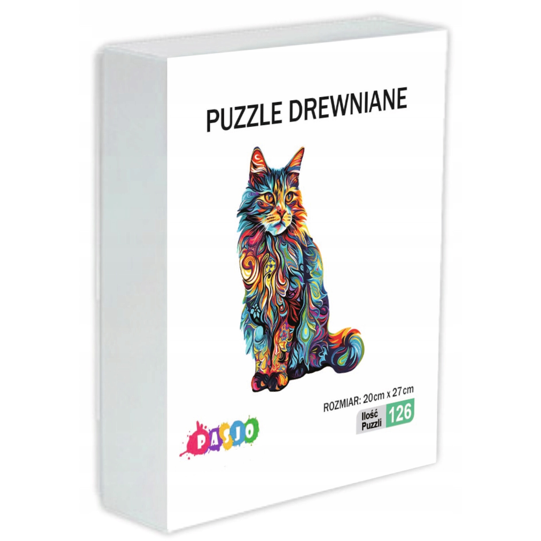 Puzzle din lemn, pisica colorata, pentru copii si adulti, 126 piese ...