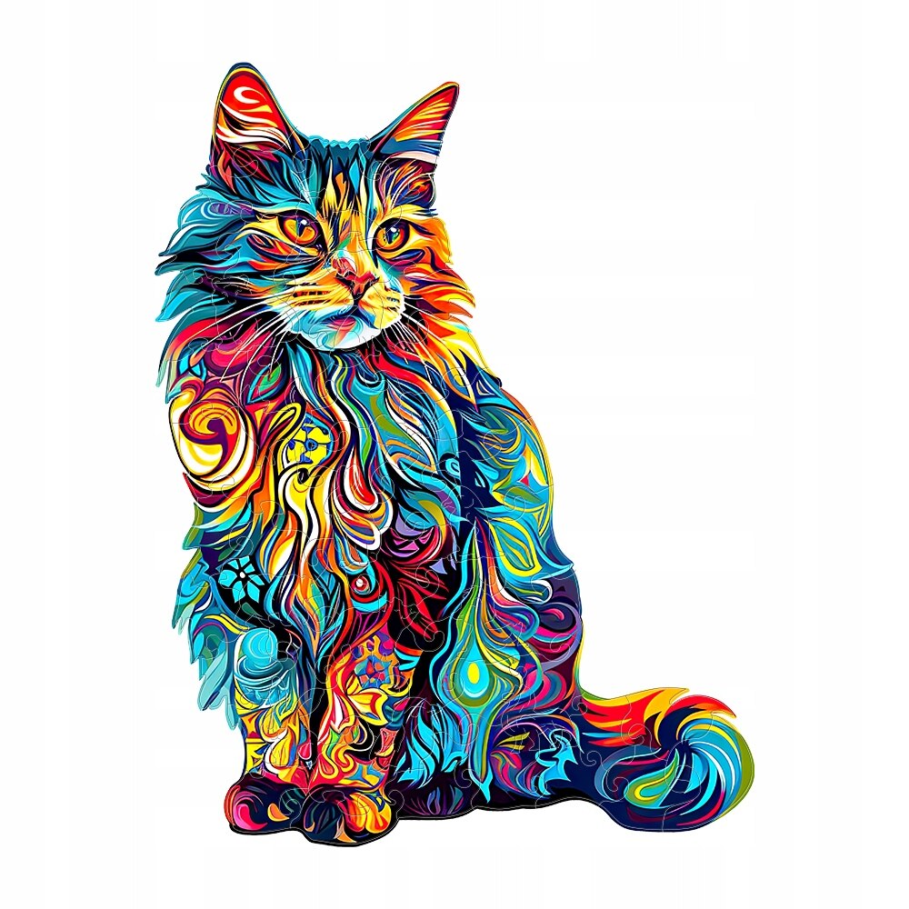 Puzzle din lemn, pisica colorata, pentru copii si adulti, 126 piese ...