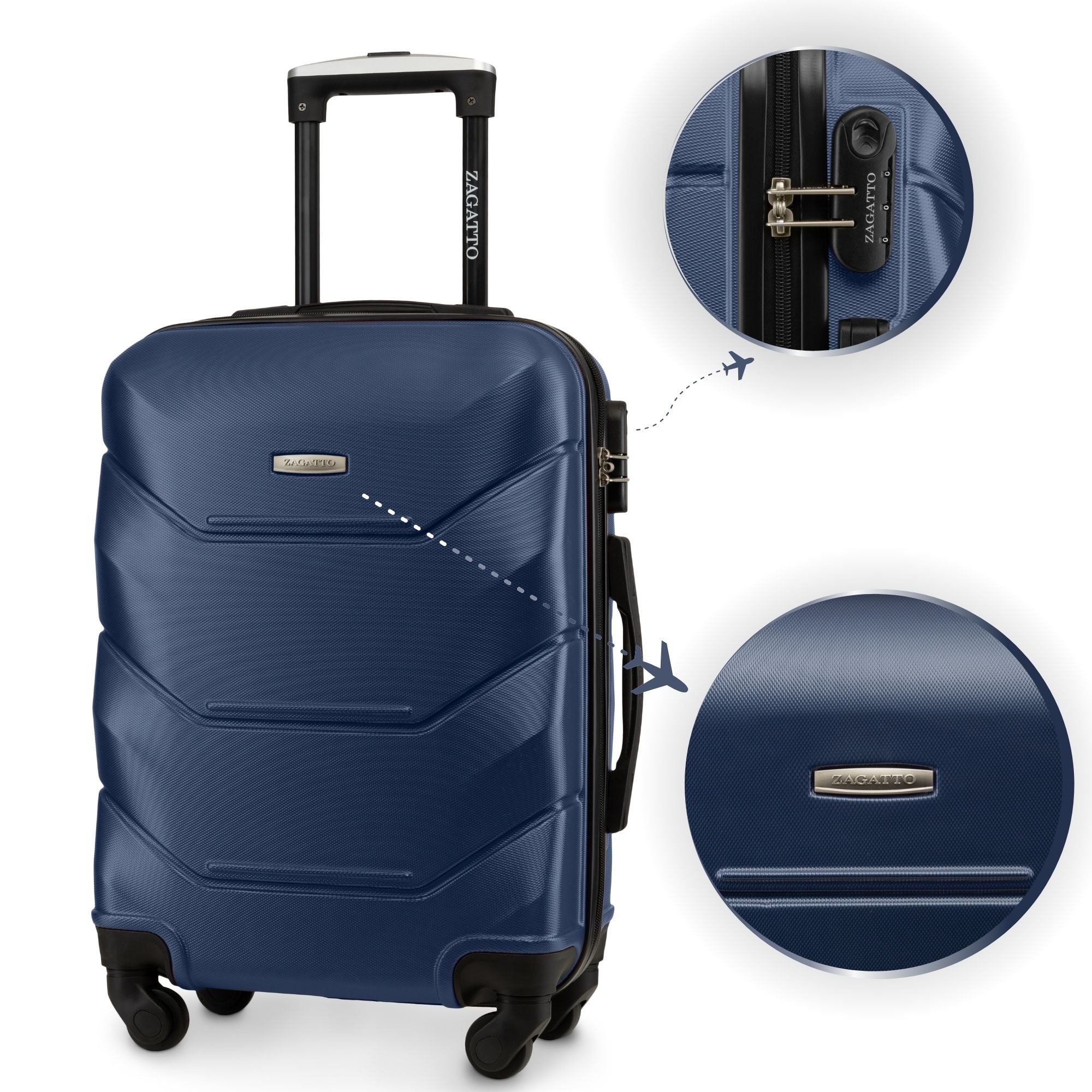 Troler cabina avion, Zagatto®, Albastru, 55x40x20 cm, Compatibil ...