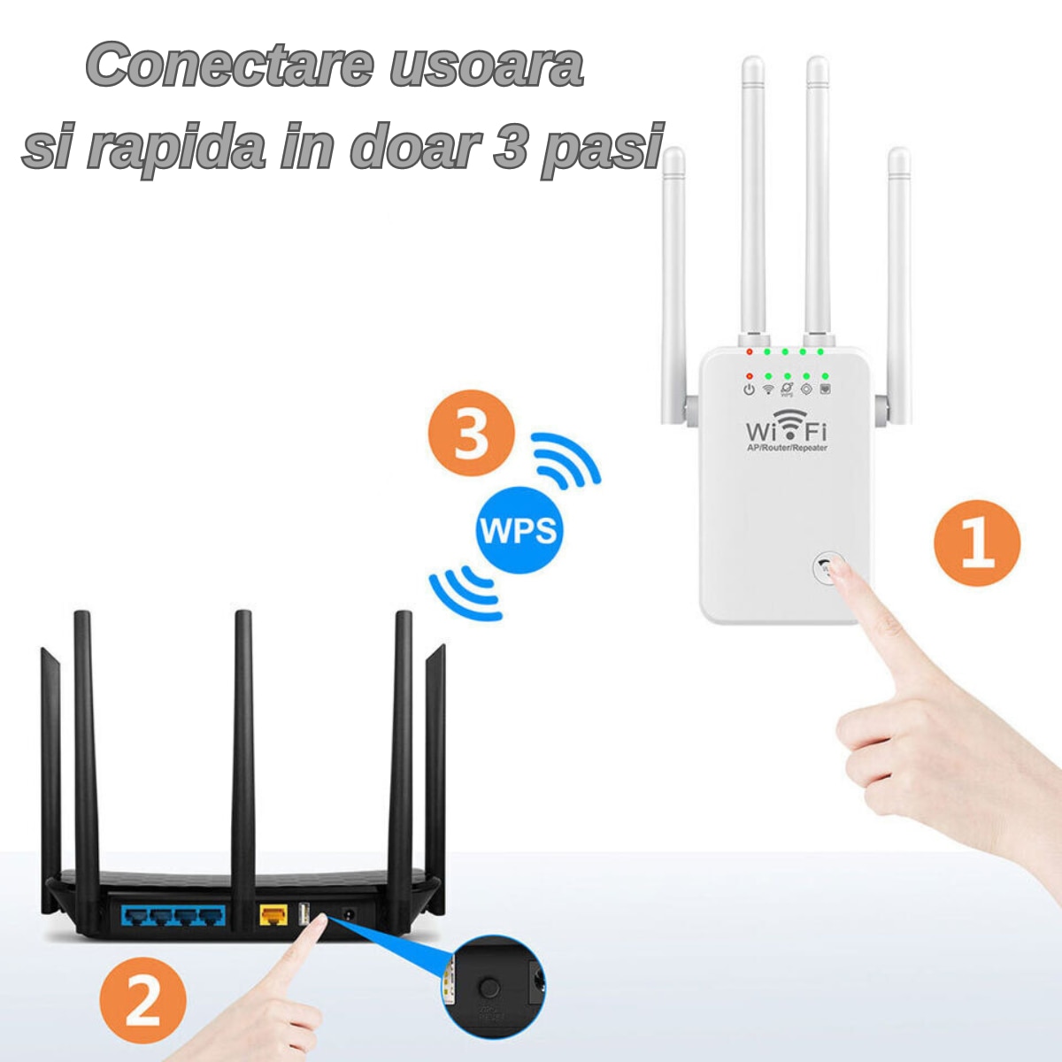 Amplificator de Semnal Wireless cu 4 Antene, Range Extender WiFi 2.4 ...
