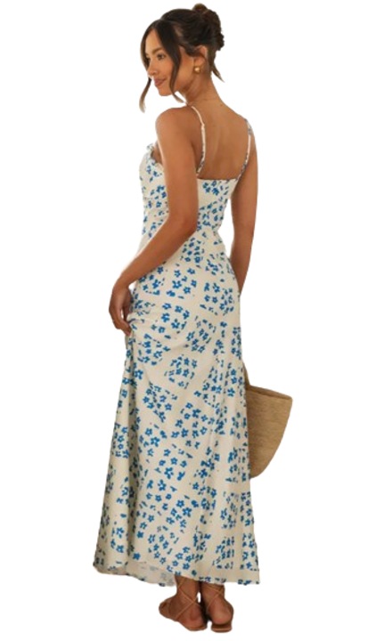 Rochie de dama, Other slim, alba si albastra, cu bretele florale, cu ...