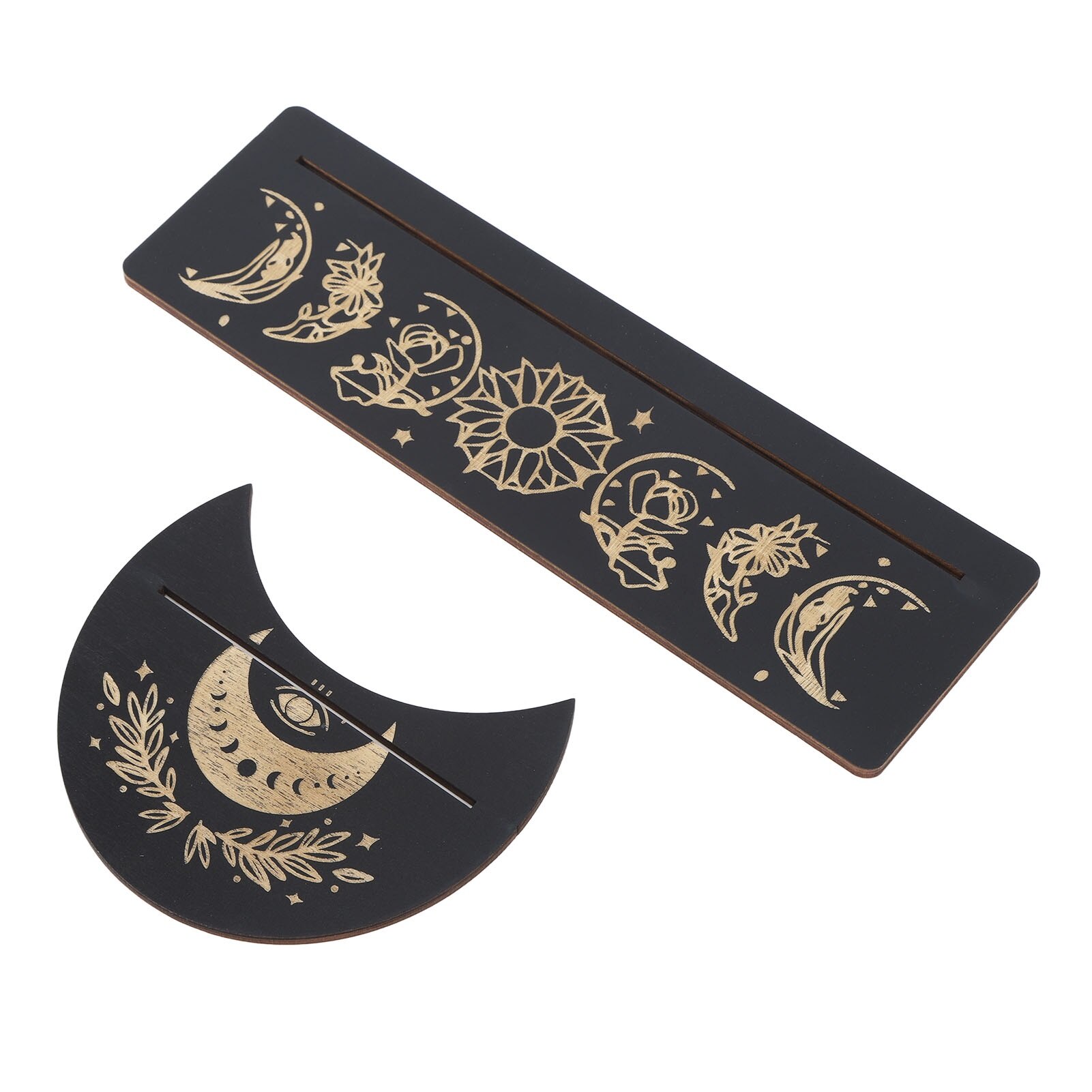 Suport pentru carti de tarot din lemn, set 2 piese, forma luna si ...