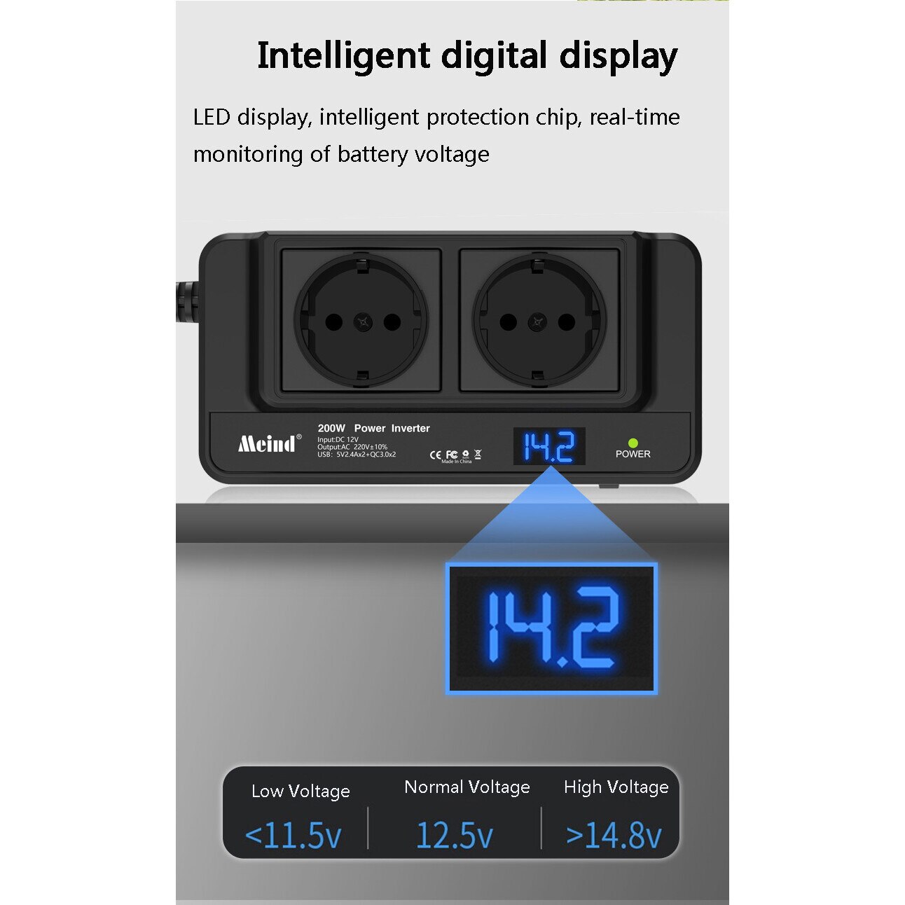 Autós inverter 24V dupla EU 220V aljzat, 4 USB port, digitális kijelző ...