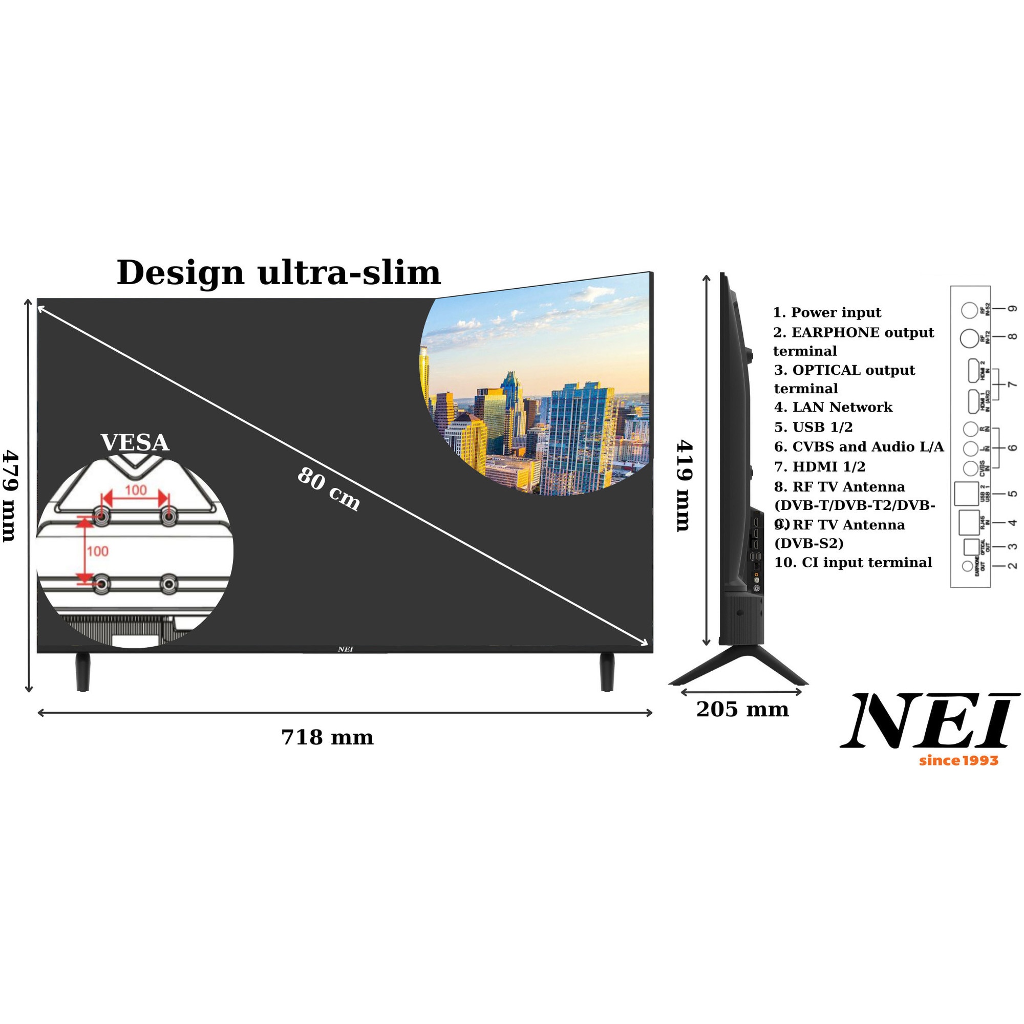 Televizor NEI LED 32NE4901, 80 cm, Smart, HD, Clasa E - eMAG.ro