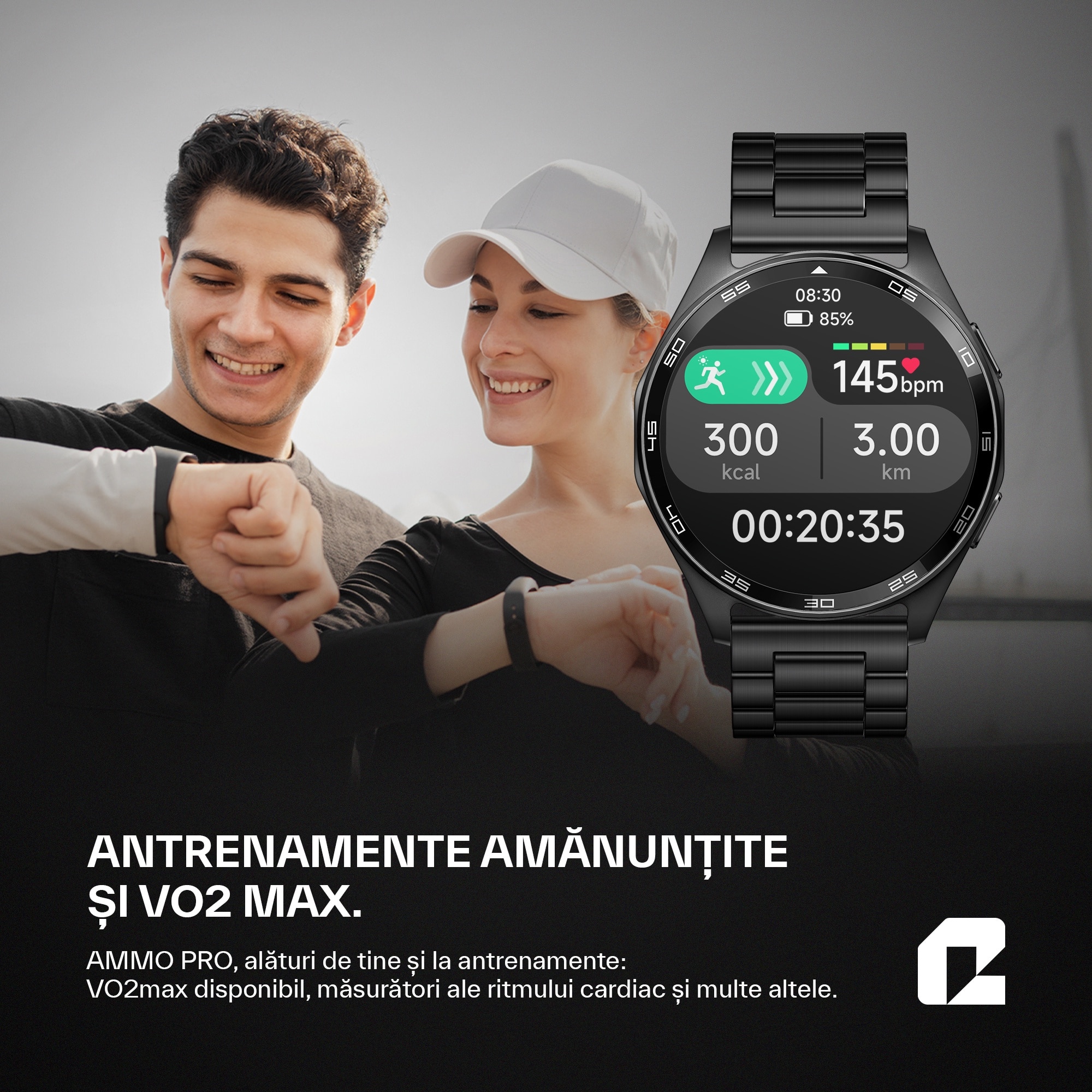 Ceas smartwatch barbati, Qualtec by Koppel®, ecran AMOLED 1.43 ...