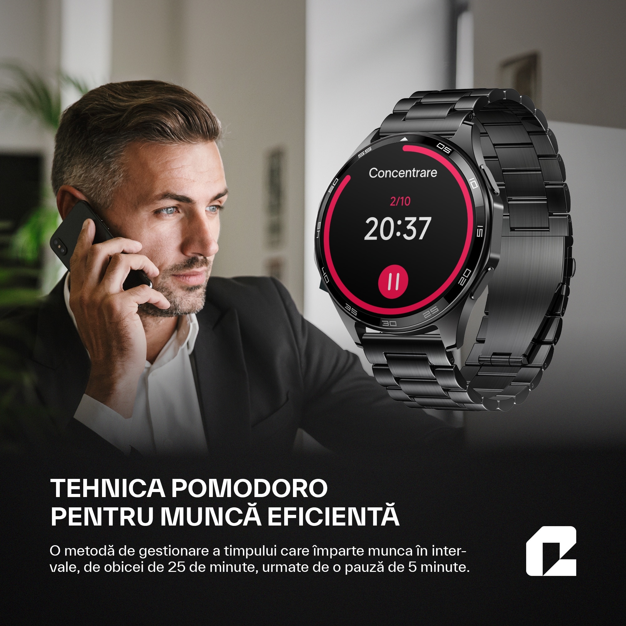 Ceas smartwatch barbati, Qualtec by Koppel®, ecran AMOLED 1.43 ...