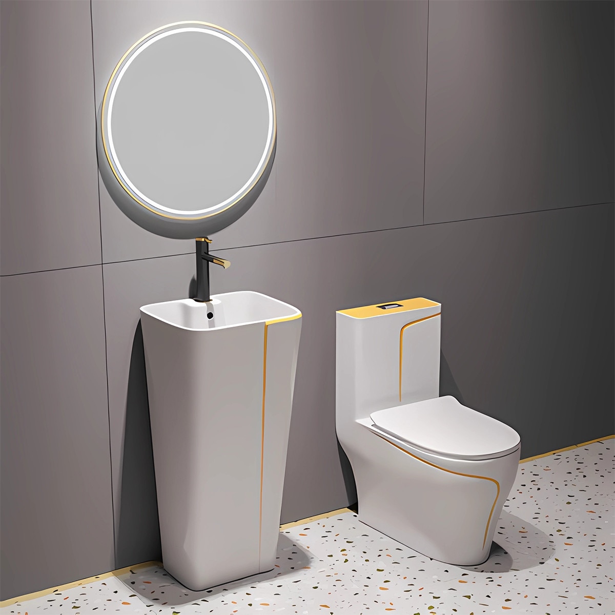 Vas WC Lazio, 69x39 cm, rezervor inclus, Alb Gold Line, montaj podea ...