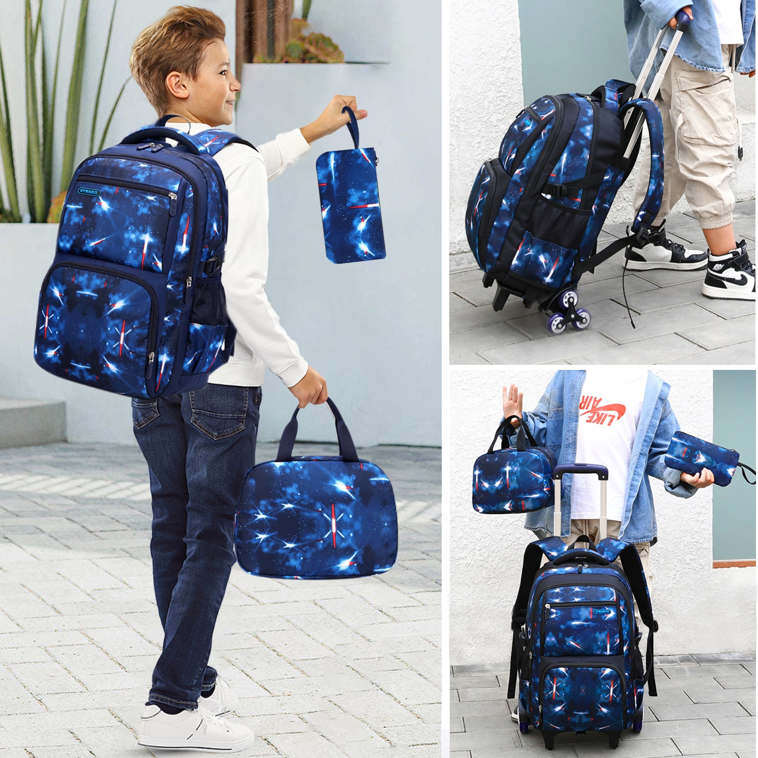 Set Ghiozdan troler Scoala 3 Piese, DEYKAY, cu punga de creion, geanta ...