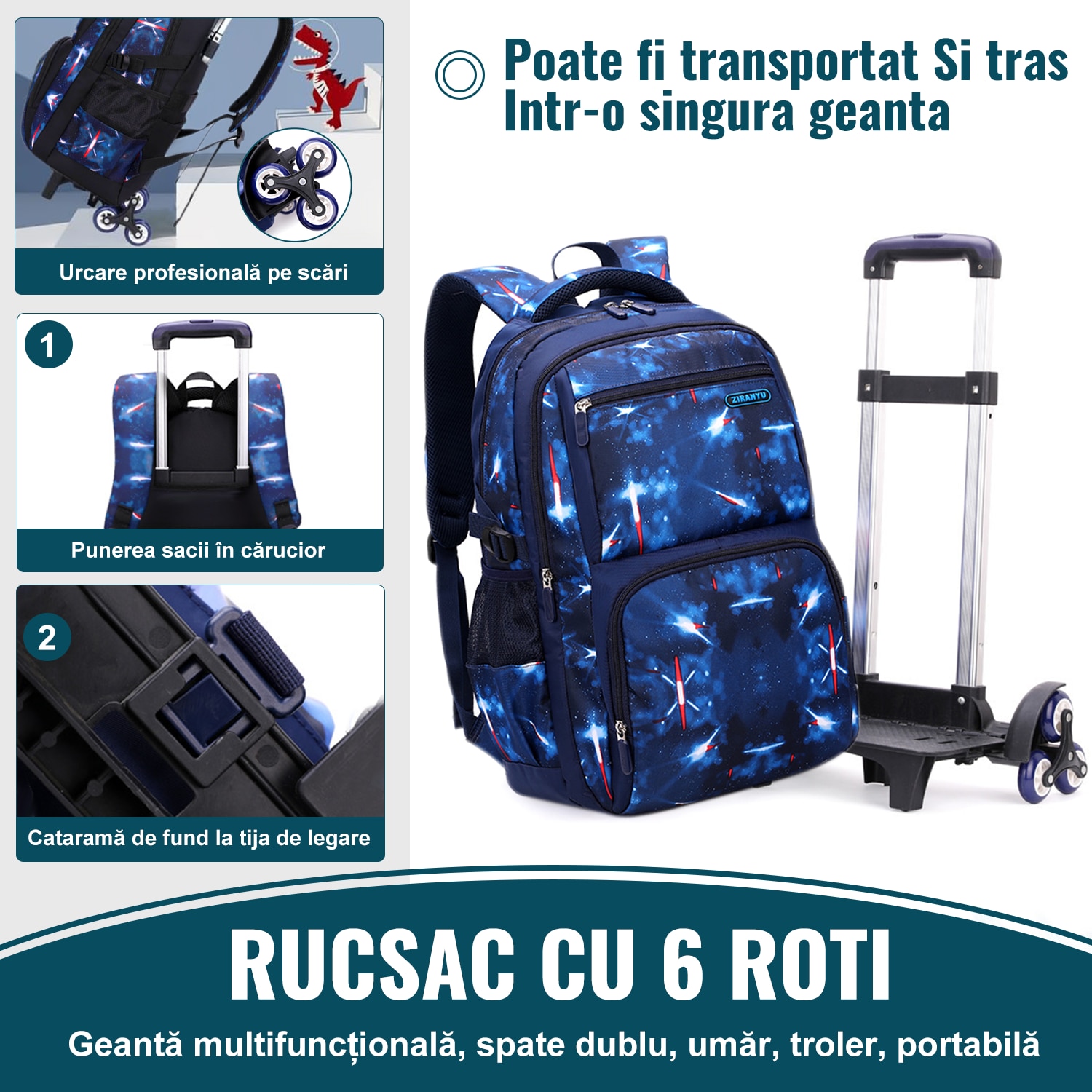 Set Ghiozdan troler Scoala 3 Piese, DEYKAY, cu punga de creion, geanta ...