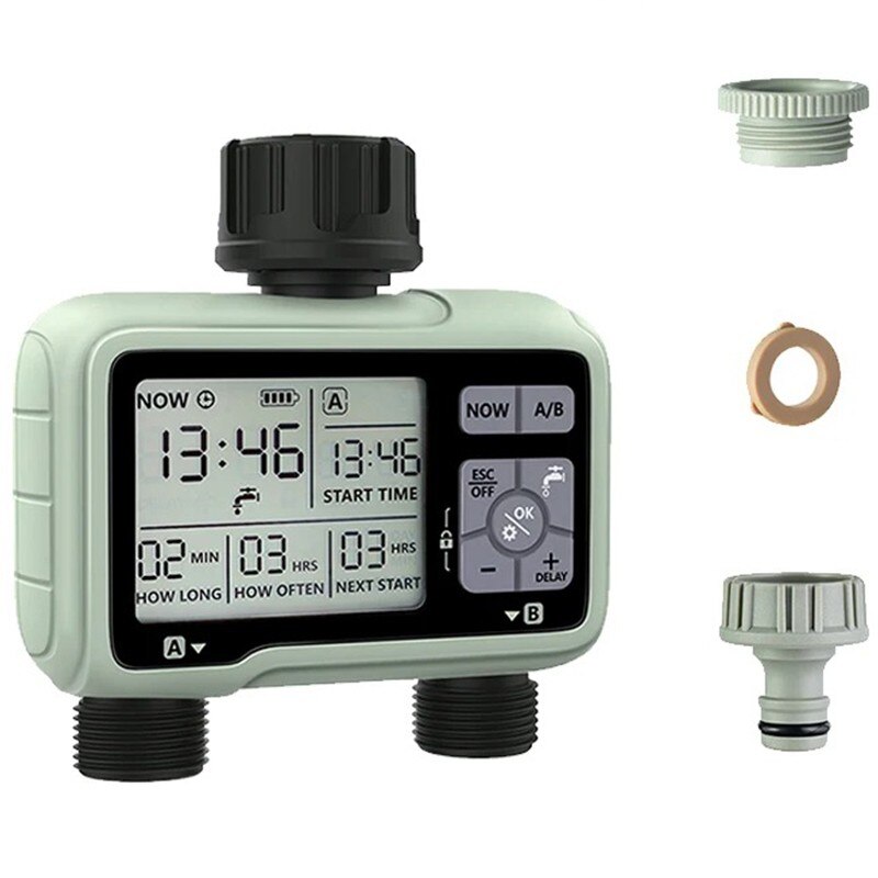 Programator pentru irigare/udare, 2 zone, IPX4, conector alama, gazon ...
