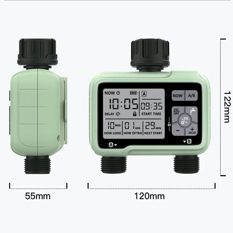 Programator pentru irigare/udare, 2 zone, IPX4, conector alama, gazon ...