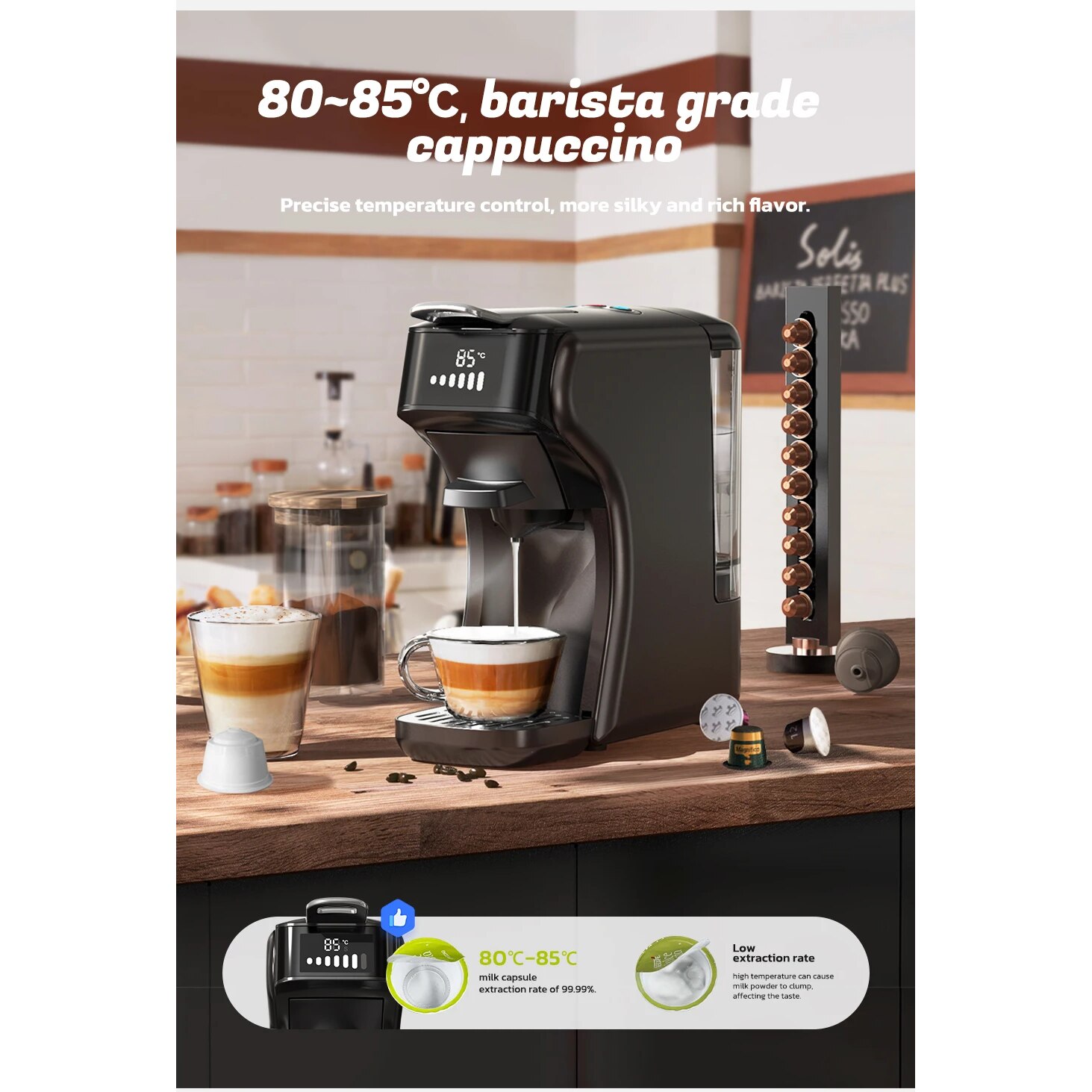 Espressor cu capsule 6in1 HiBREW H1B, Espresso multiplu cald/rece, 20 ...