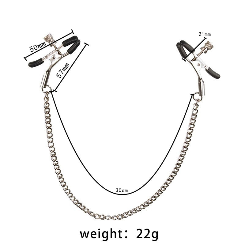 Set BDSM, Cleste pentru sfarcuri, lant 30cm, negru, inox - eMAG.ro