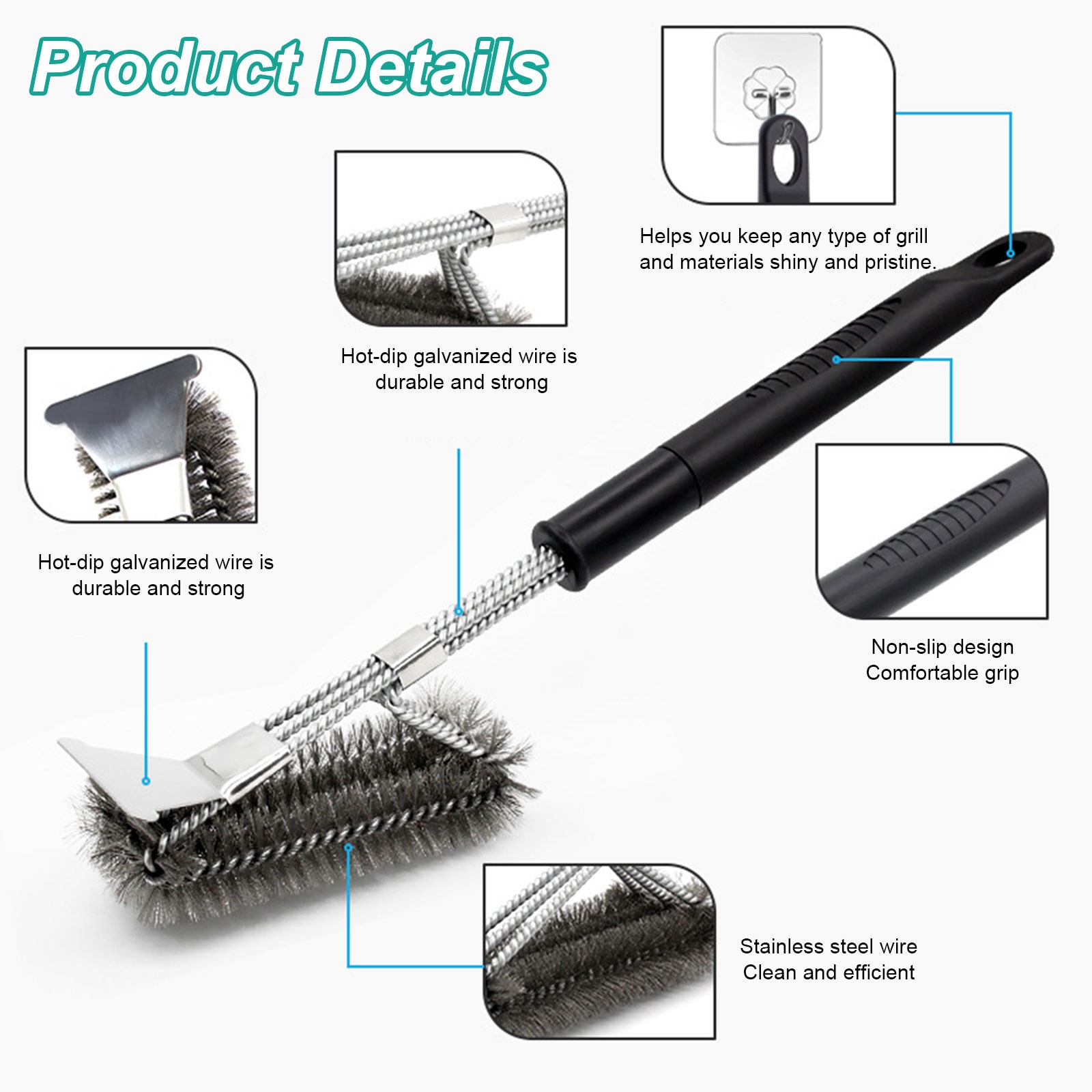 Perie de curatat gratar 2-in-1 gxwcyi, cu sarma si racleta, inox, negru ...