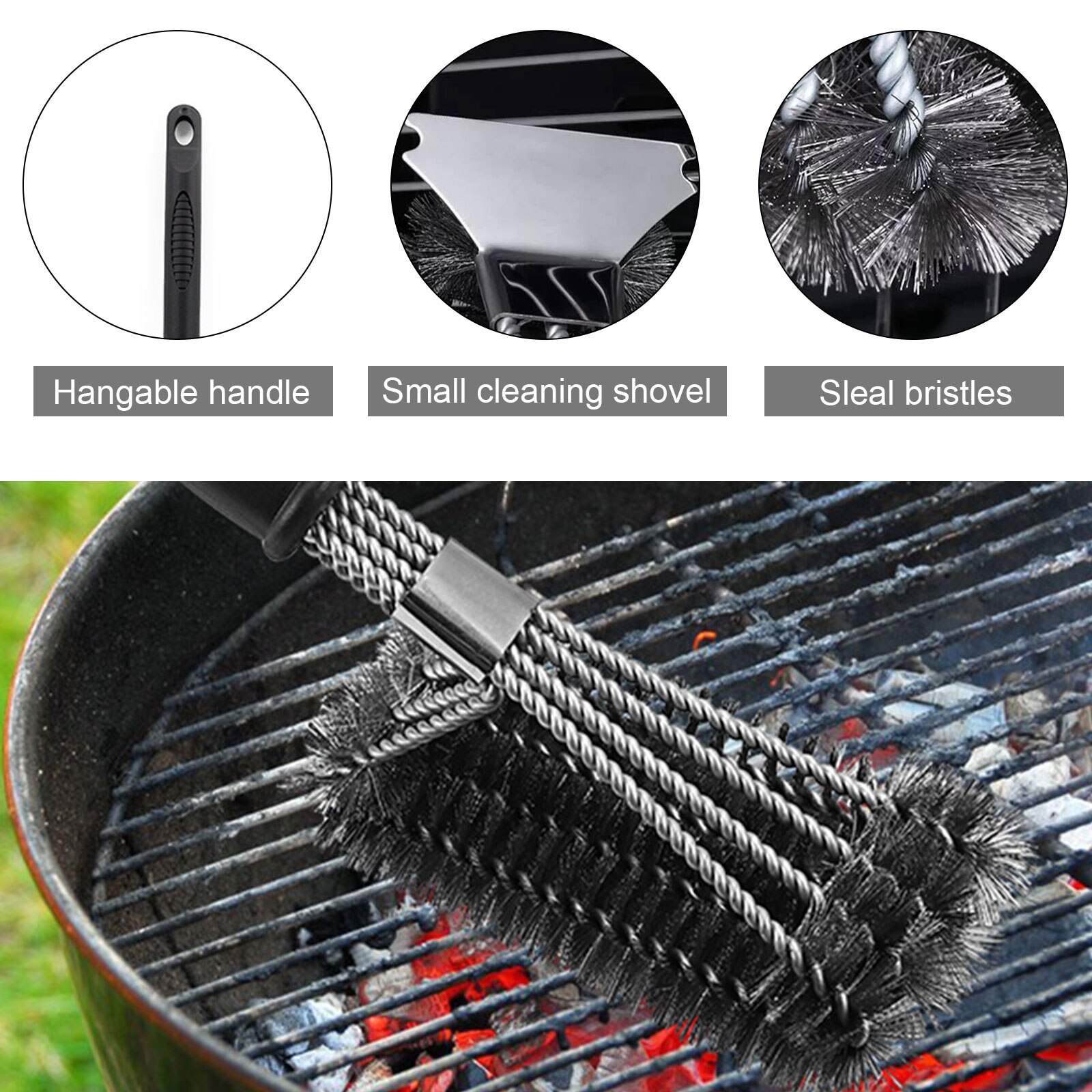 Perie de curatat gratar 2-in-1 gxwcyi, cu sarma si racleta, inox, negru ...
