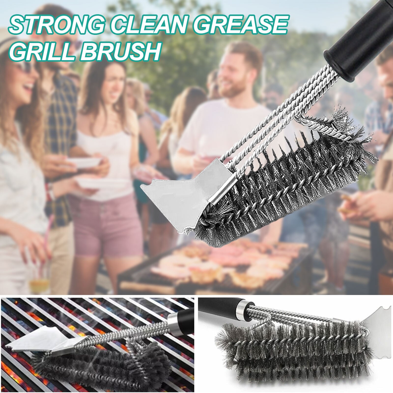 Perie de curatat gratar 2-in-1 gxwcyi, cu sarma si racleta, inox, negru ...
