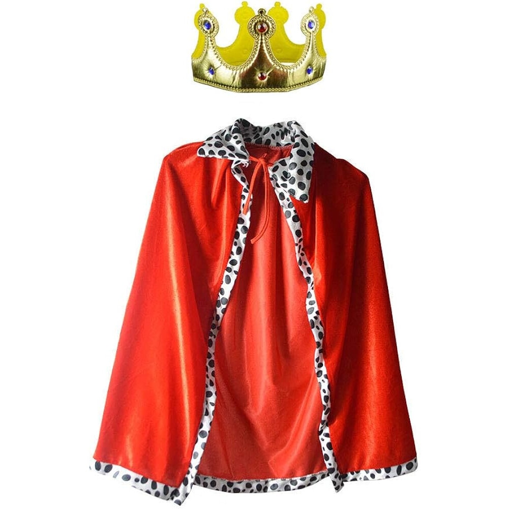 Set costum rege, mantie rosie cu dungi albe, coroana, dimensiuni ...