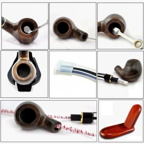 Set Pipa de Fumat Cozevdnt din Lemn de Abanos, Suport, Husa, 10 Filtre ...