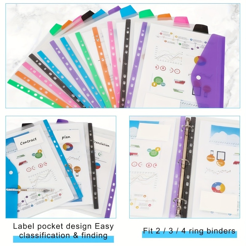Set 6 mape documente A4 cu buton, buzunar eticheta, 11 perforatii ...