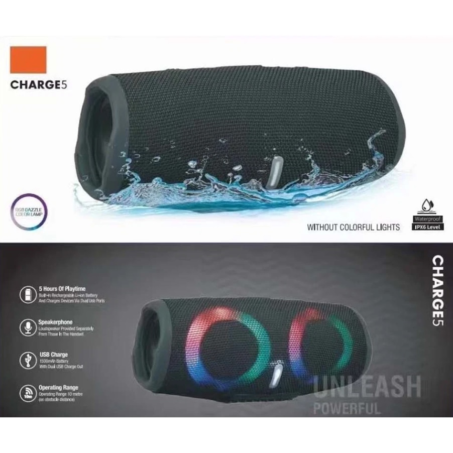 Bluetooth високоговорител Charge 5 с RGB светодиоди, USB, слот за TF ...