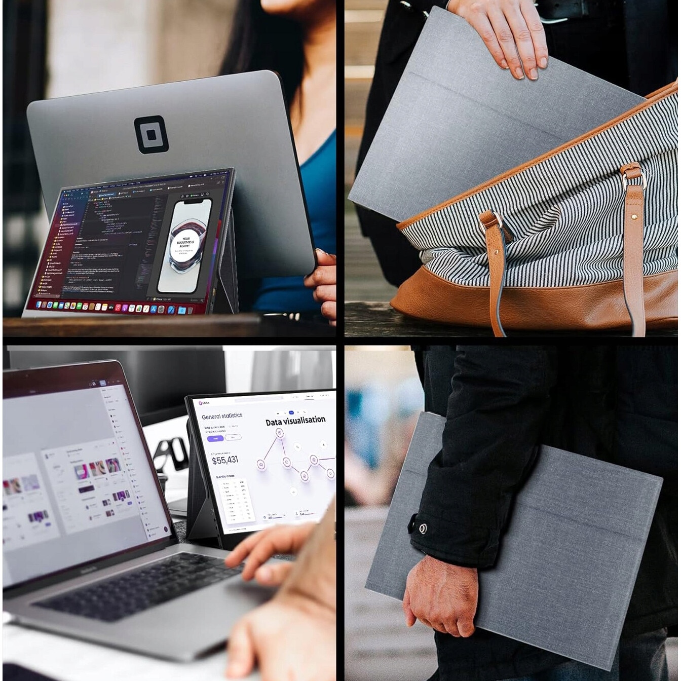 Монитор ADPOP, Преносим, 15,6" FHD 1080P IPS, USB-C, HDMI, HDR, ултра ...