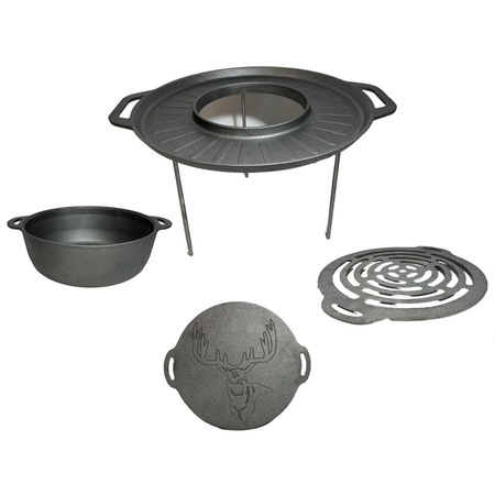 Disc pentru gratar, fonta, tip grill, cu picioare, set 4 piese, 49.5 cm ...