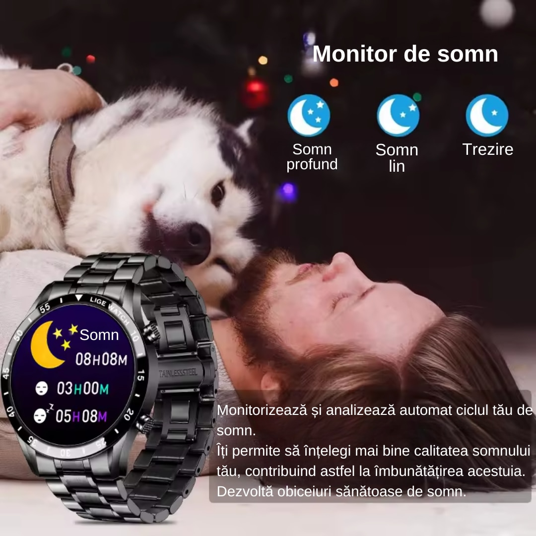 Ceas Smartwatch, barbati, LIGE by LUDORA®, 1 "28", HD Full Touch ...