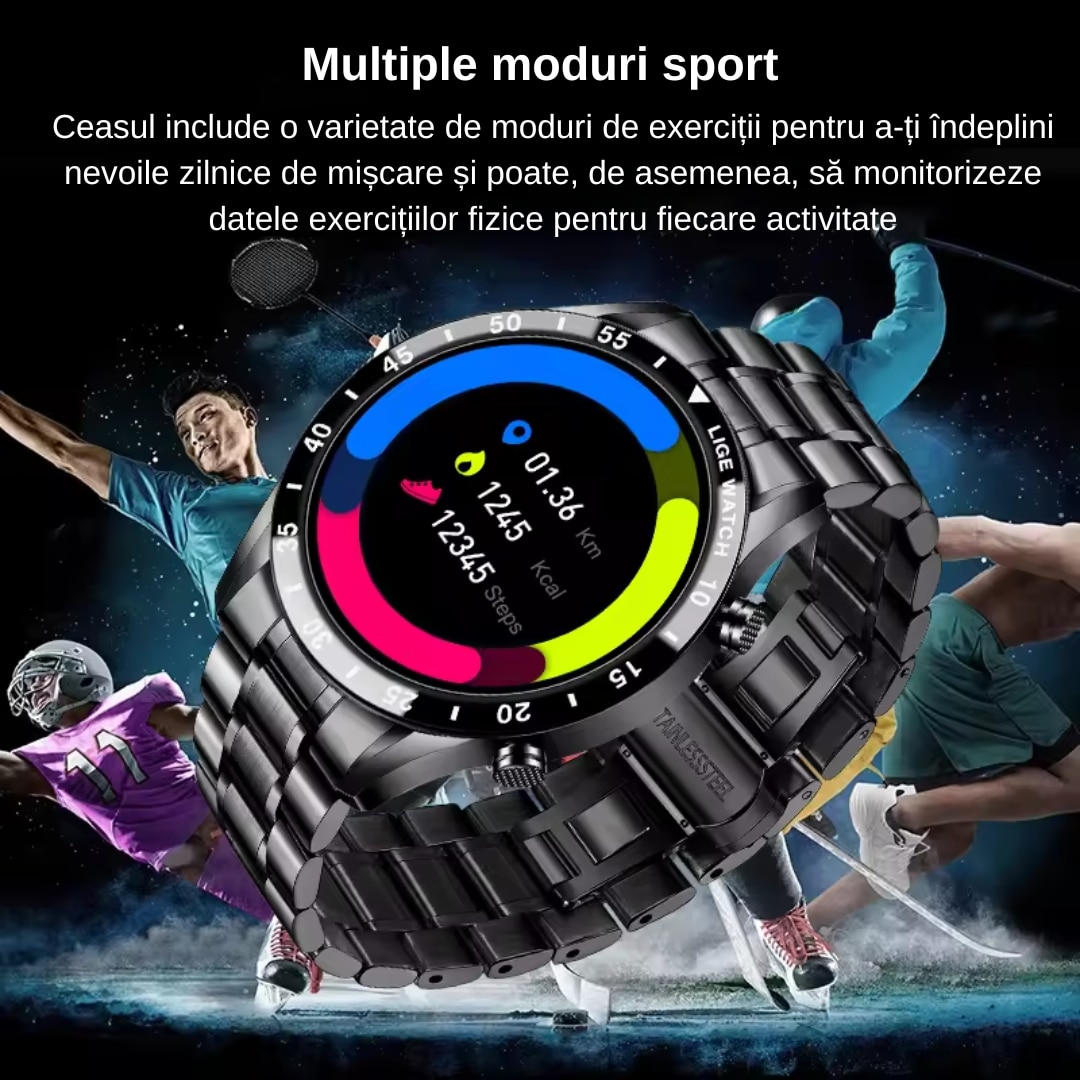 Ceas Smartwatch, barbati, LIGE by LUDORA®, 1 "28", HD Full Touch ...