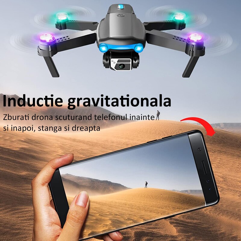 Mini Drona Pliabila, cu 2 Camere Video, 1080P 4K HD ESL, Lumini RGB Led ...