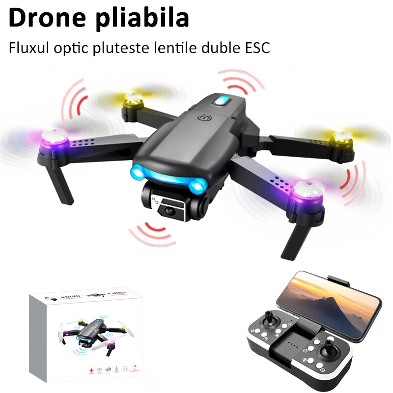 Mini Drona Pliabila, cu 2 Camere Video, 1080P 4K HD ESL, Lumini RGB Led ...