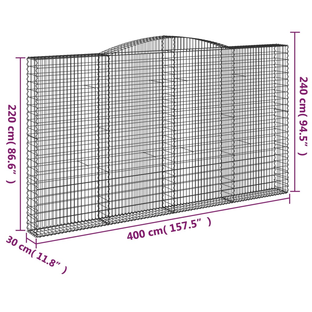 Cos gabion arcuit vidaXL, 400x30x220/240 cm, fier galvanizat, 71.05 Kg ...