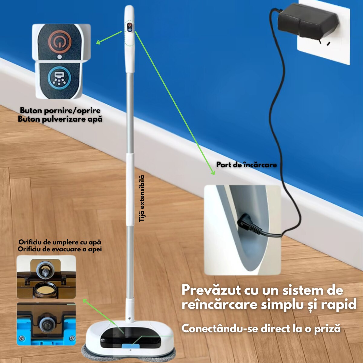 Mop electric cu jet de apa si laveta microfibra de curatare Dasbo ...