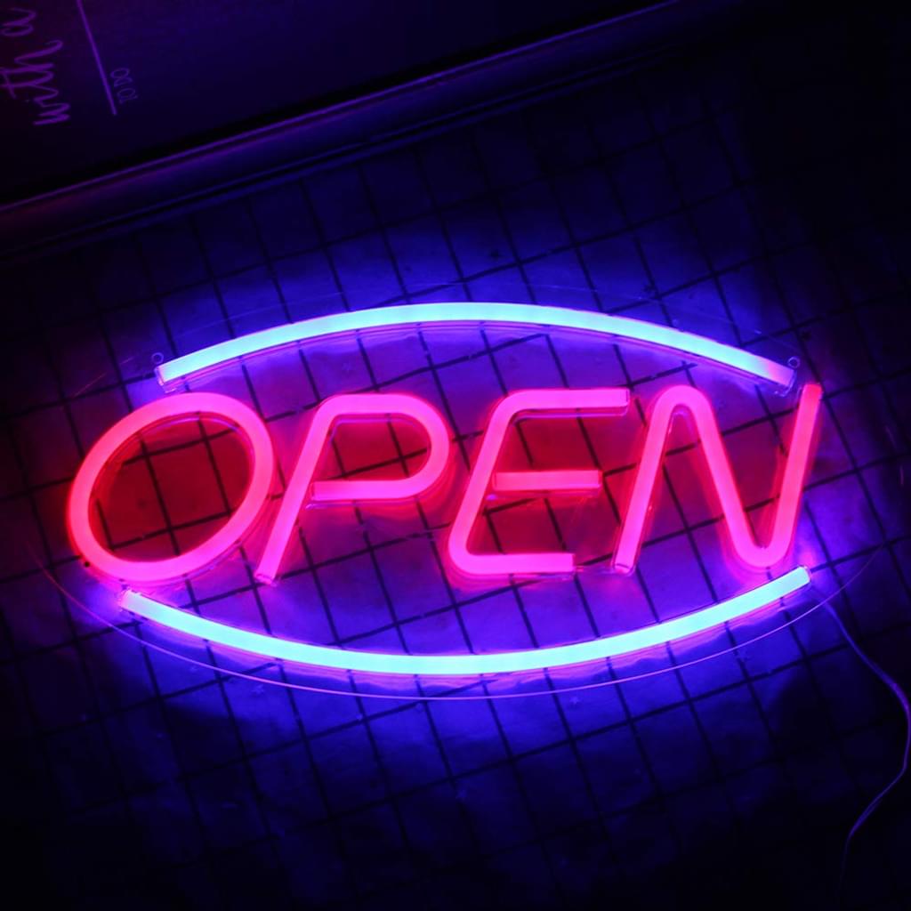 Semn Neon "Open" pentru Magazin, Moduri de Iluminare Intermitent si ...