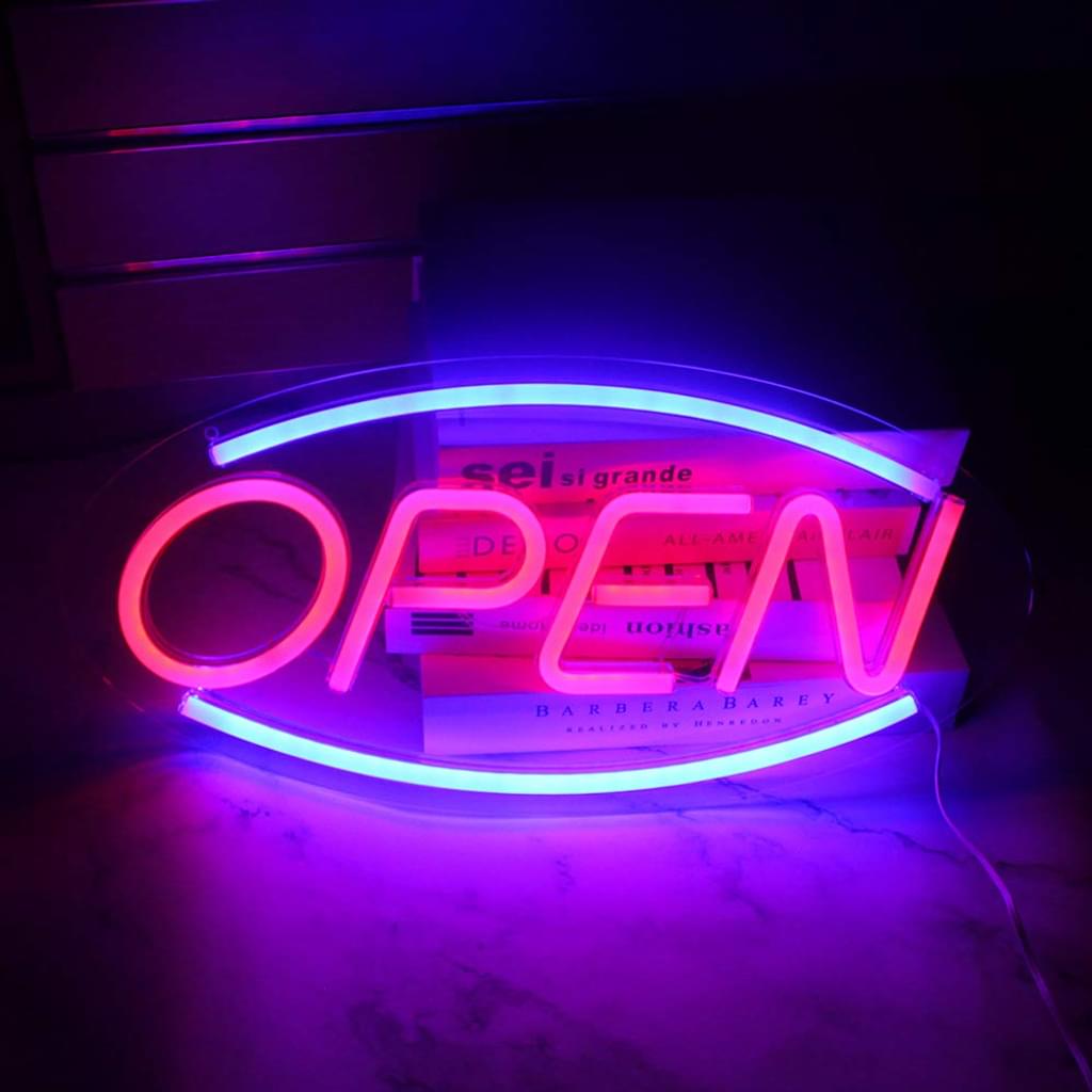 Semn Neon "Open" pentru Magazin, Moduri de Iluminare Intermitent si ...