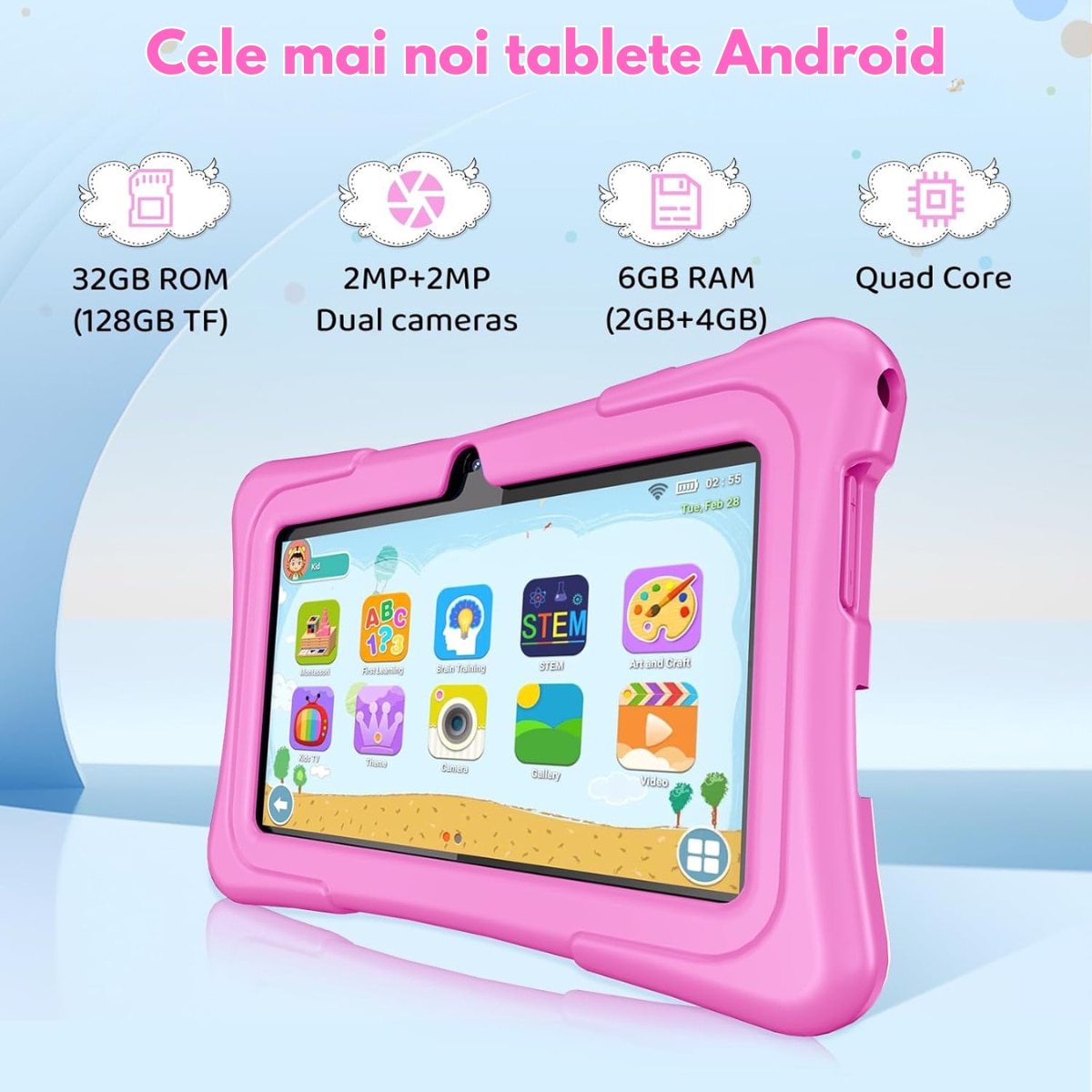 Tableta pentru copii de 7 inch Dasbo®, Android, 3GB RAM, 32GB ROM ...
