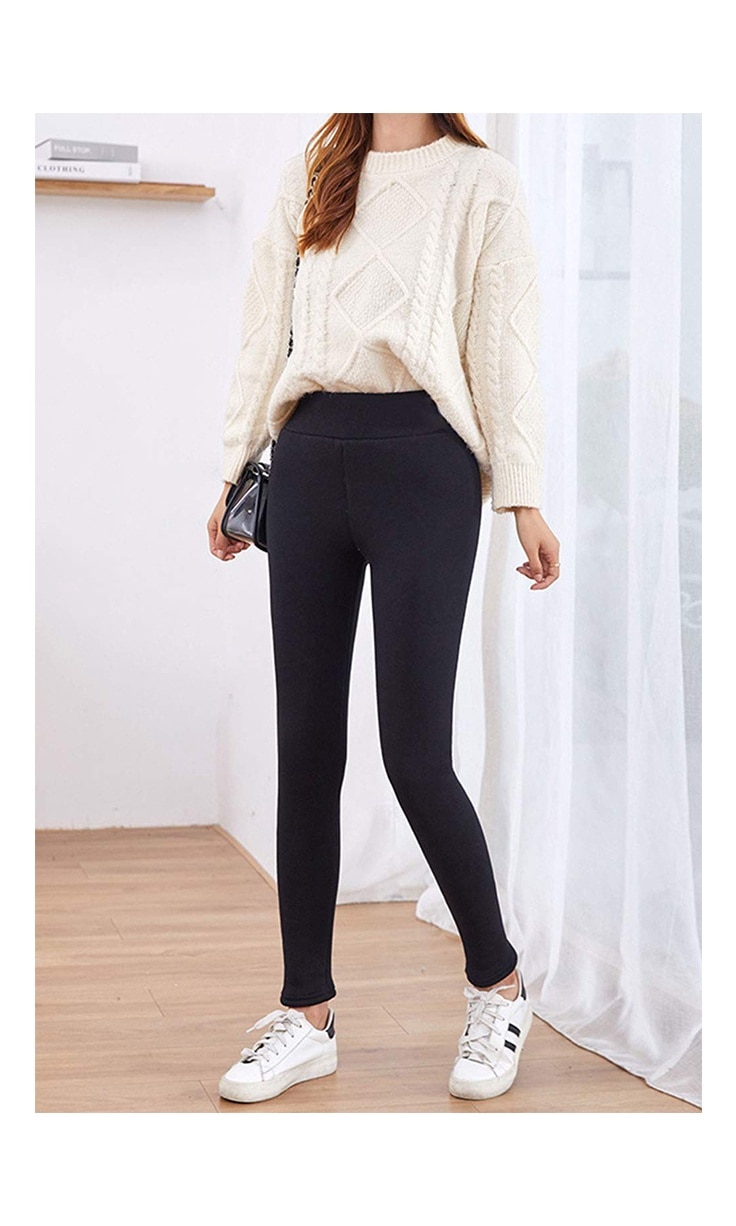 Pantaloni dama iarna Ronyes, captusiti, fleece, negru, XL - eMAG.ro