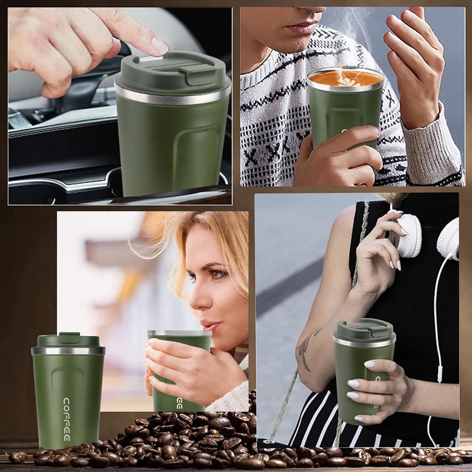 Cana de cafea, Darklove, Cu pereti dubli si capac, Baza antialunecare, Ecologic, Rezistent la ...