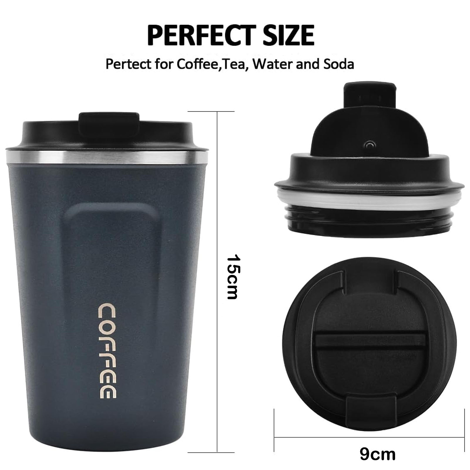 Чаша за кафе, Darklove, С двойни стени и капак, Неплъзгаща се основа, Екологична, Устойчива на ...