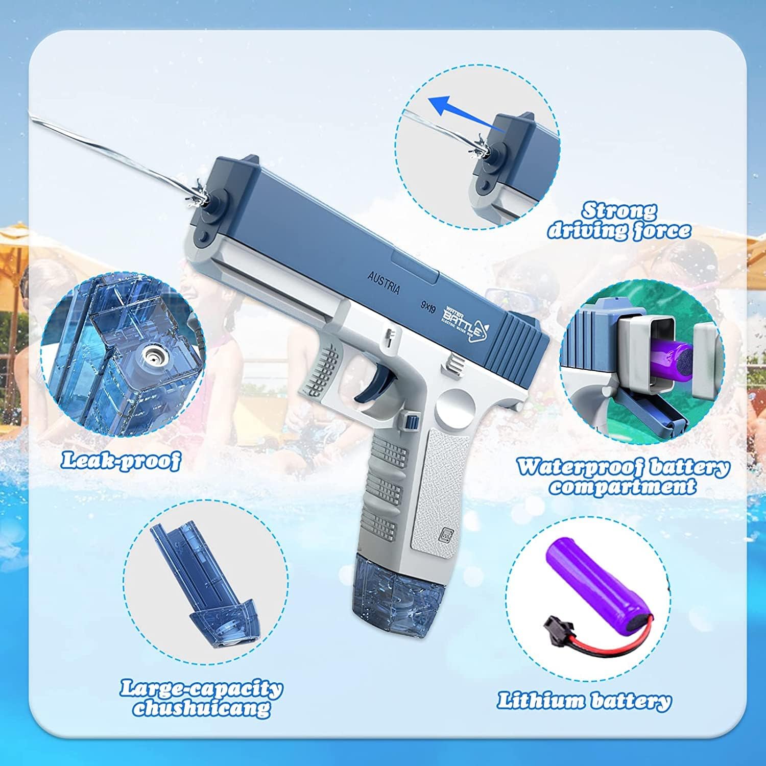 Pistol cu Apa Electric Automat Glock 18 cu Jet Continuu si Rezervor ...